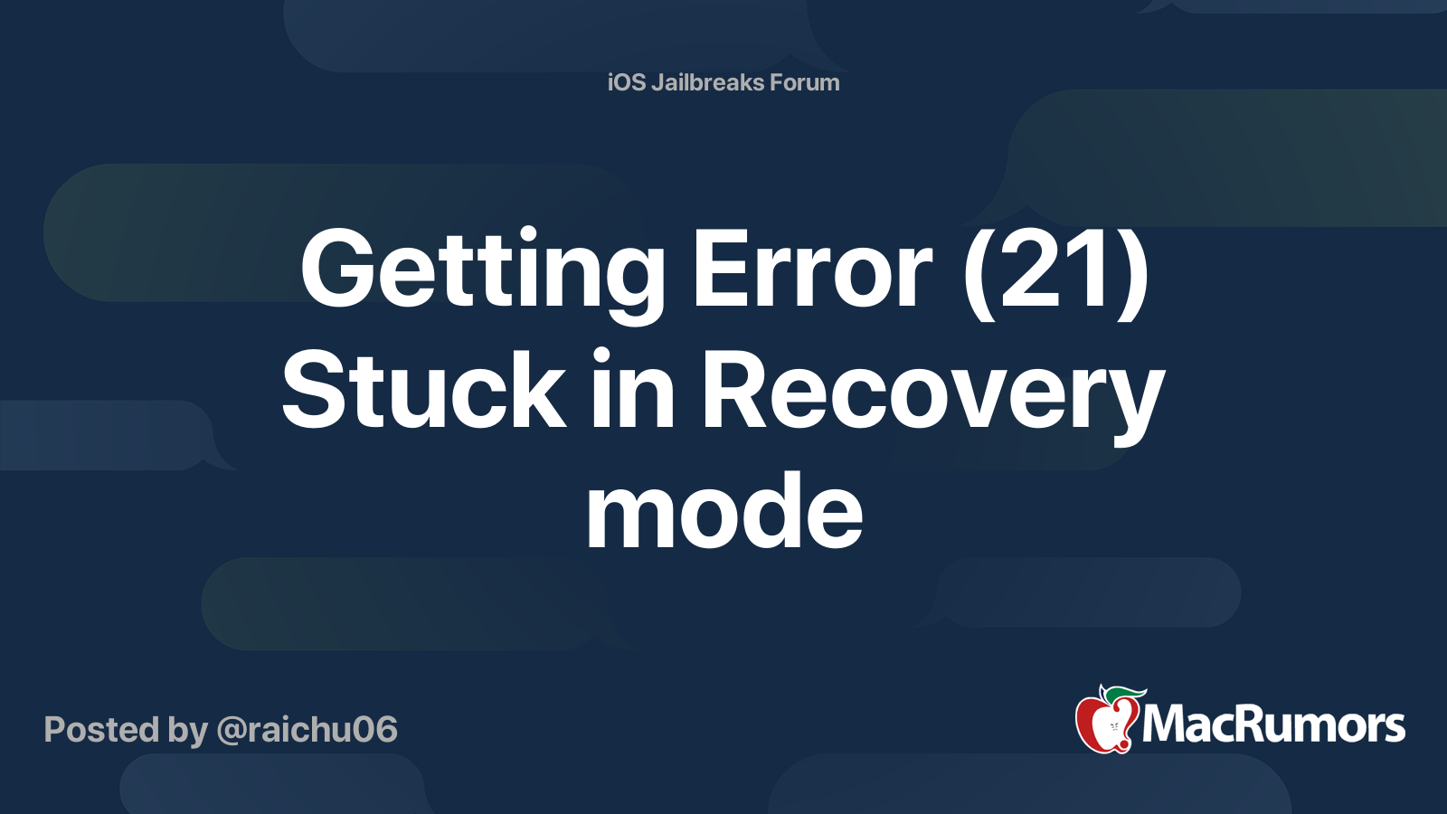 Getting Error (21) Stuck in Recovery mode | MacRumors Forums