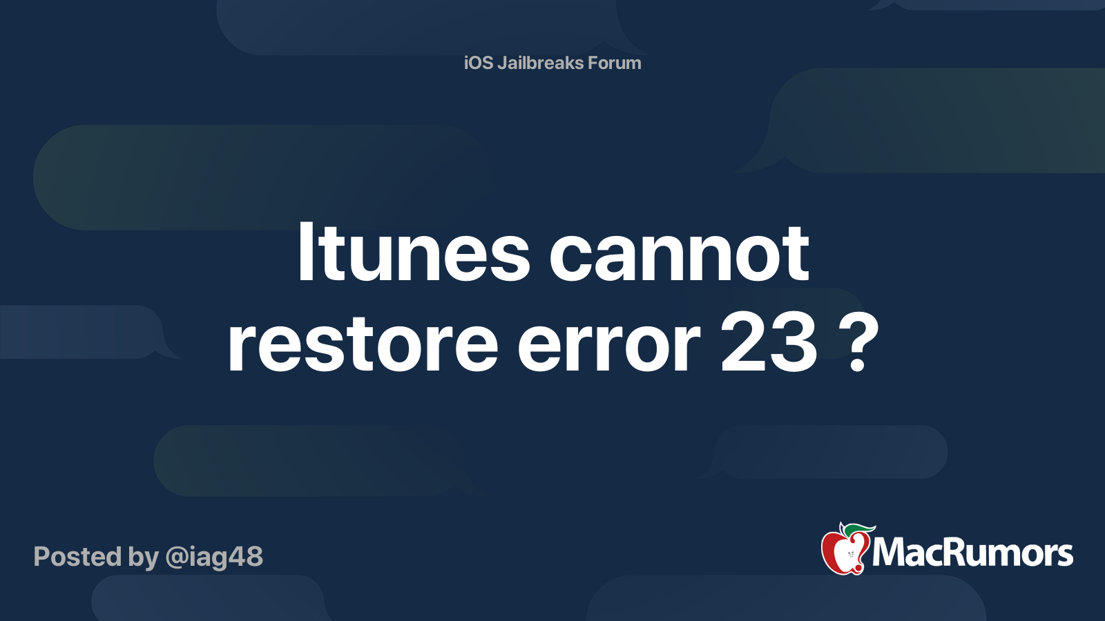 Itunes cannot restore error 23 ? | MacRumors Forums