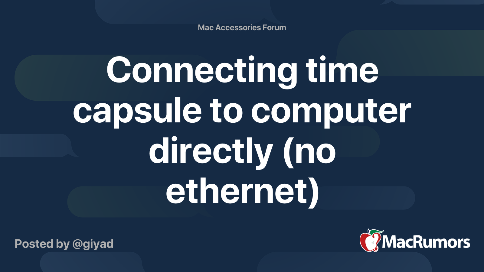 Connecting time capsule to computer directly (no ethernet) | MacRumors ...