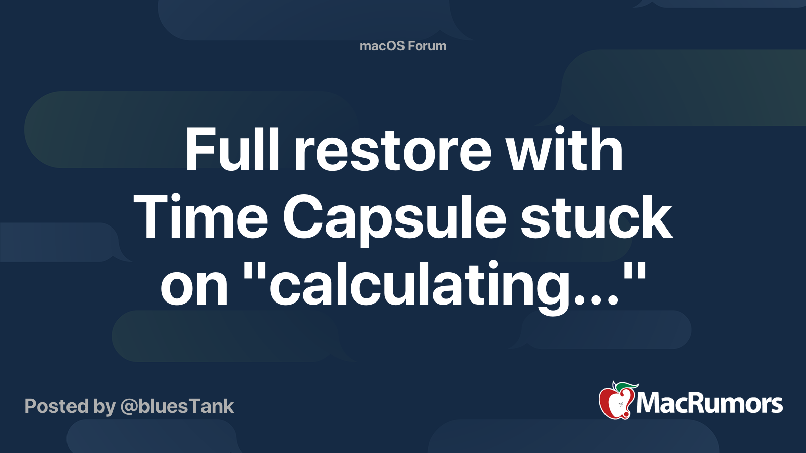 Full restore with Time Capsule stuck on "calculating..." | MacRumors Forums