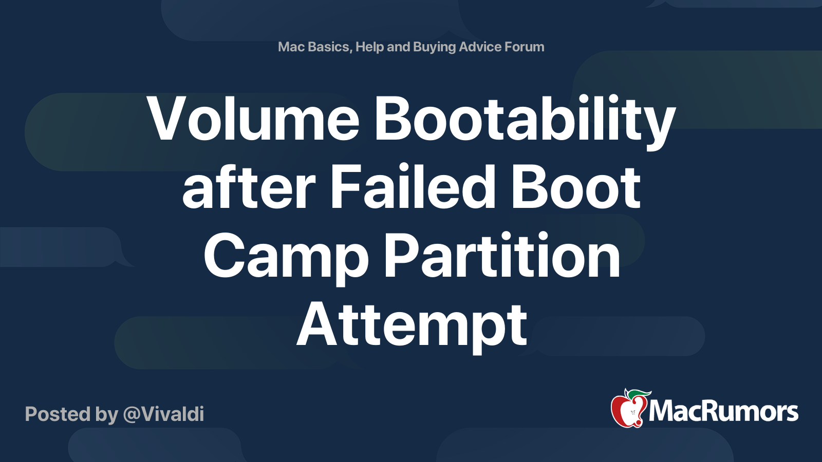 Volume Bootability after Failed Boot Camp Partition Attempt | MacRumors Forums