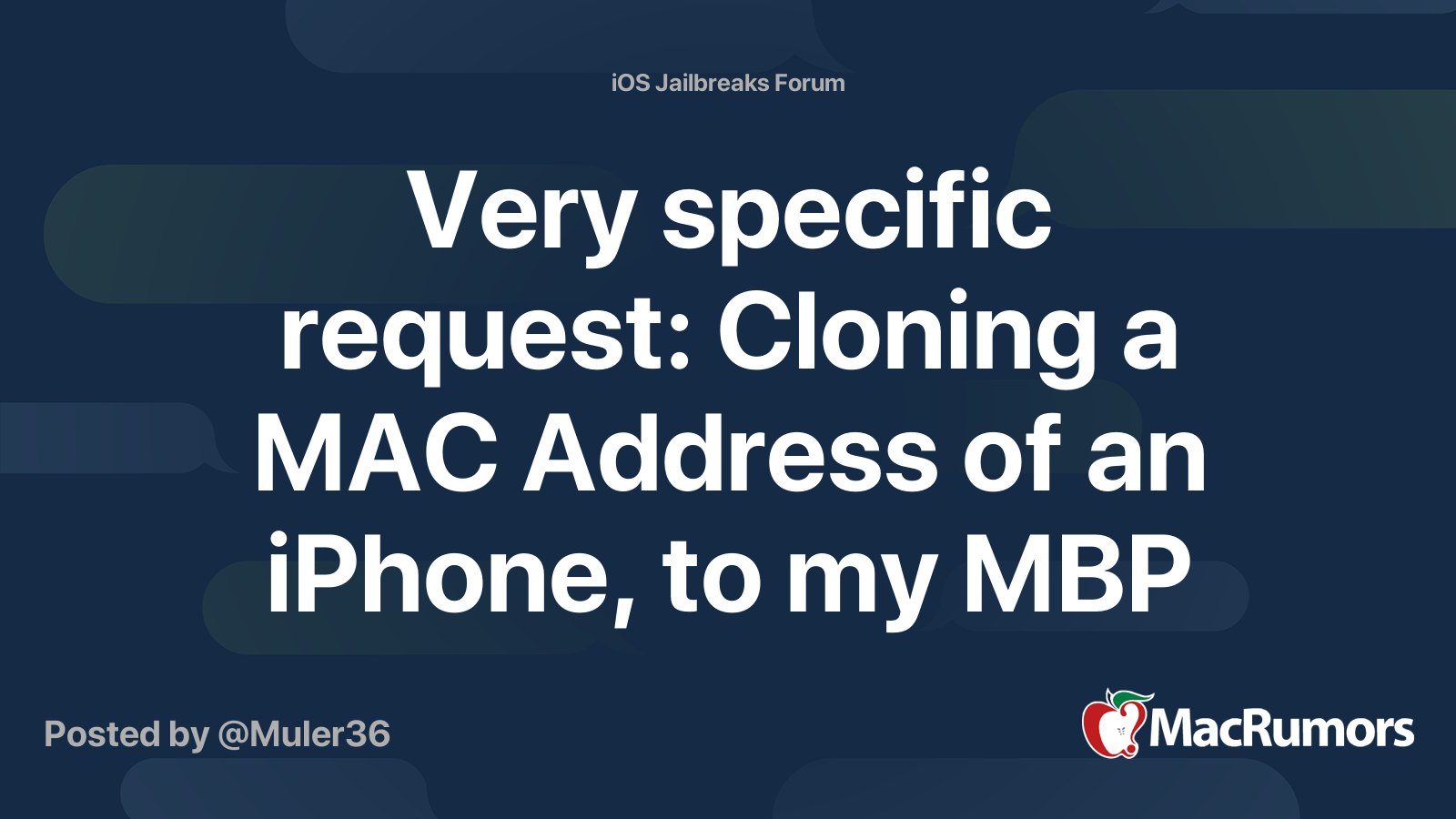Very specific request: Cloning a MAC Address of an iPhone, to my MBP ...