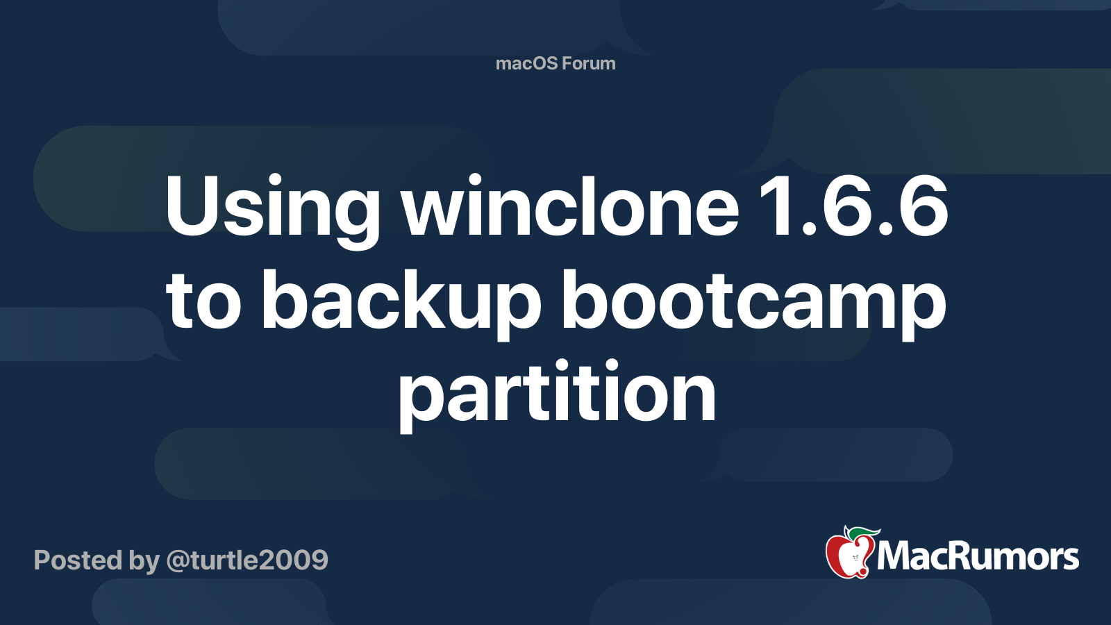 Using winclone 1.6.6 to backup bootcamp partition | MacRumors Forums