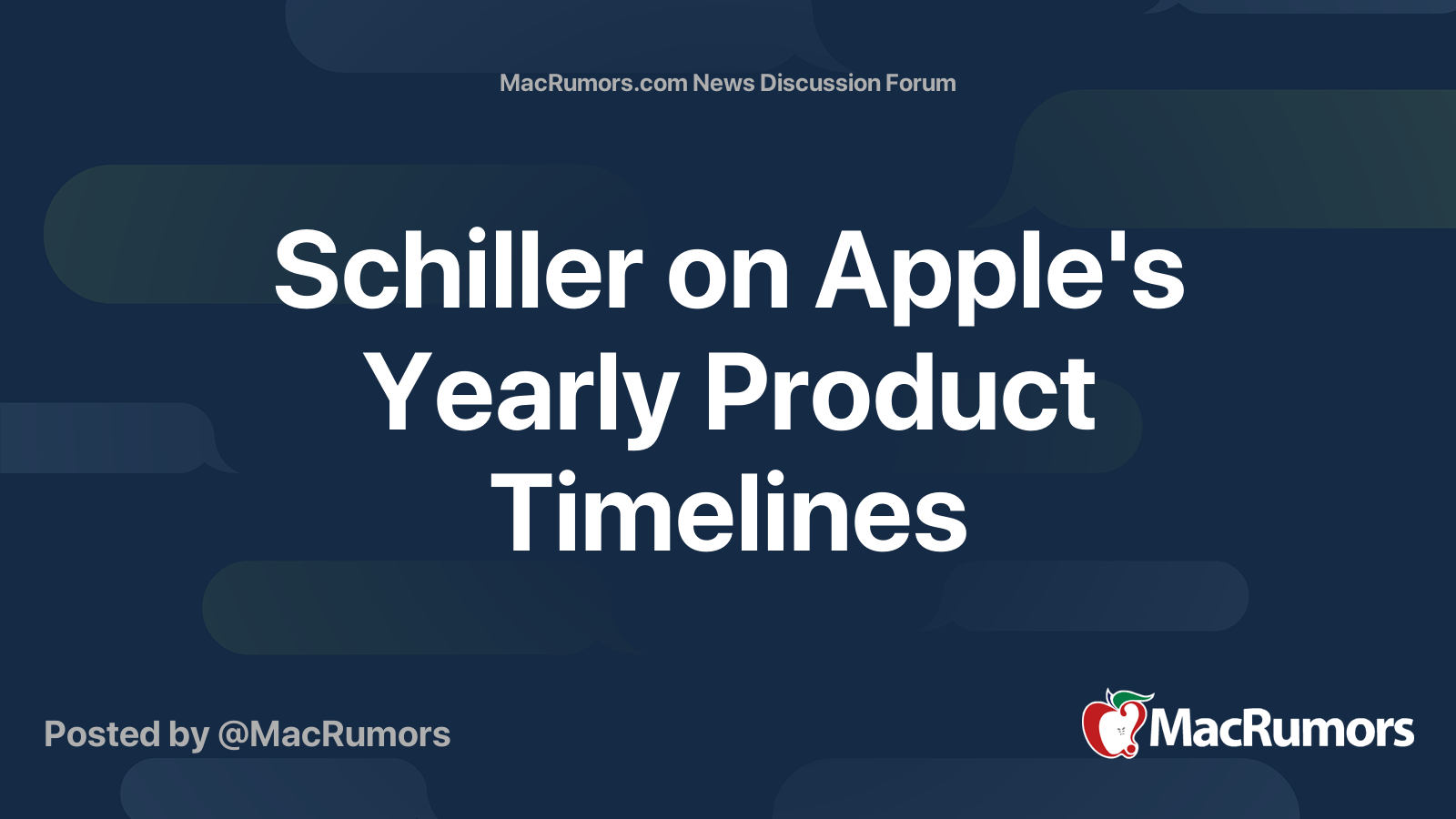 Schiller on Apple's Yearly Product Timelines | MacRumors Forums