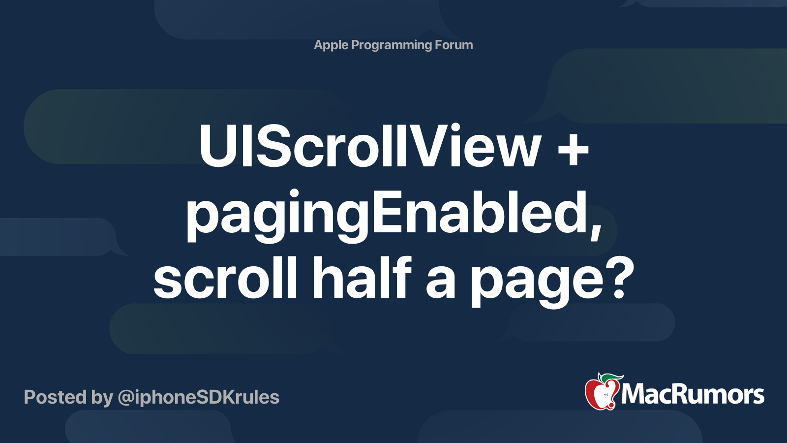UIScrollView + pagingEnabled, scroll half a page? | MacRumors Forums