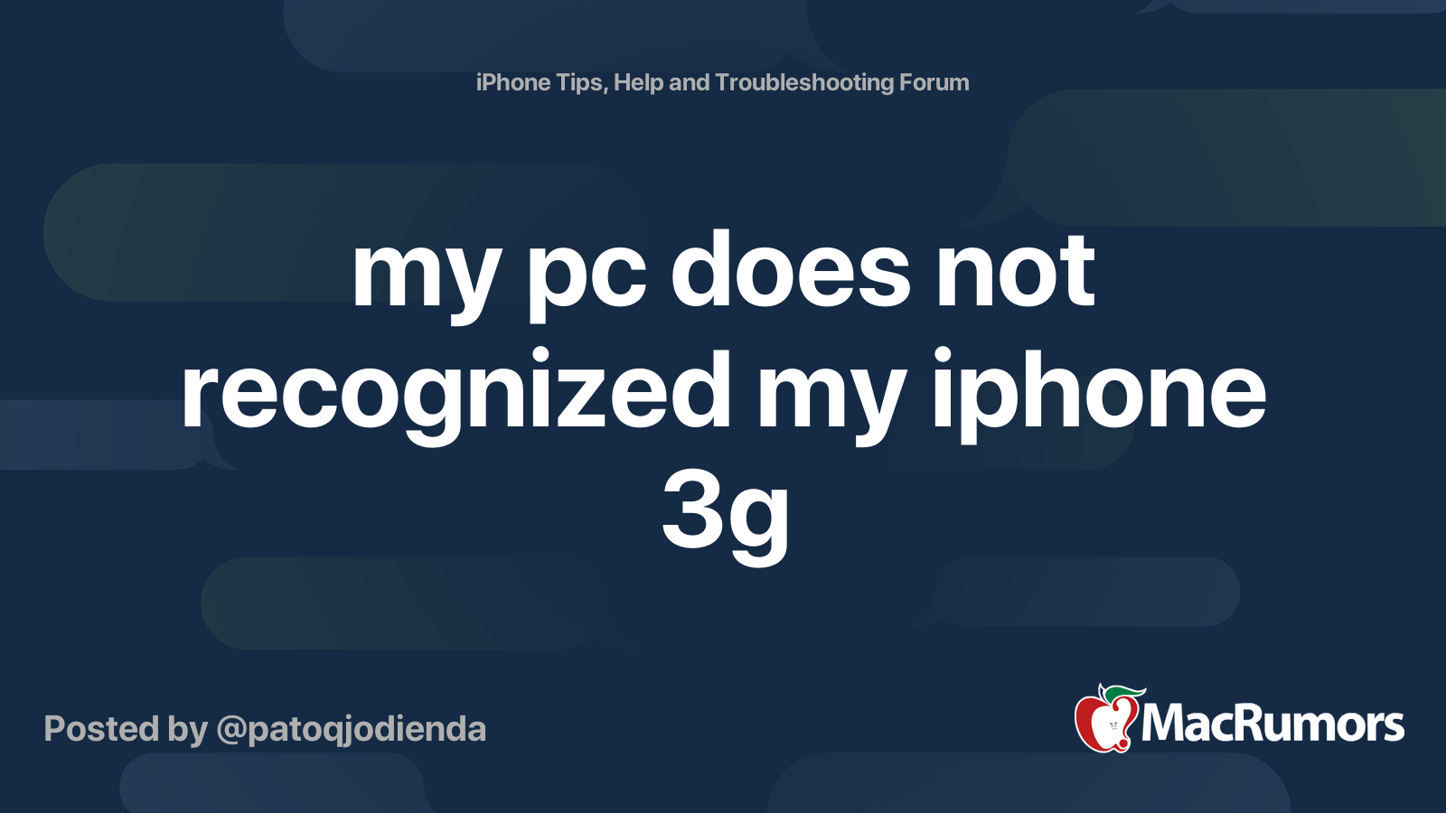 my pc does not recognized my iphone 3g | MacRumors Forums