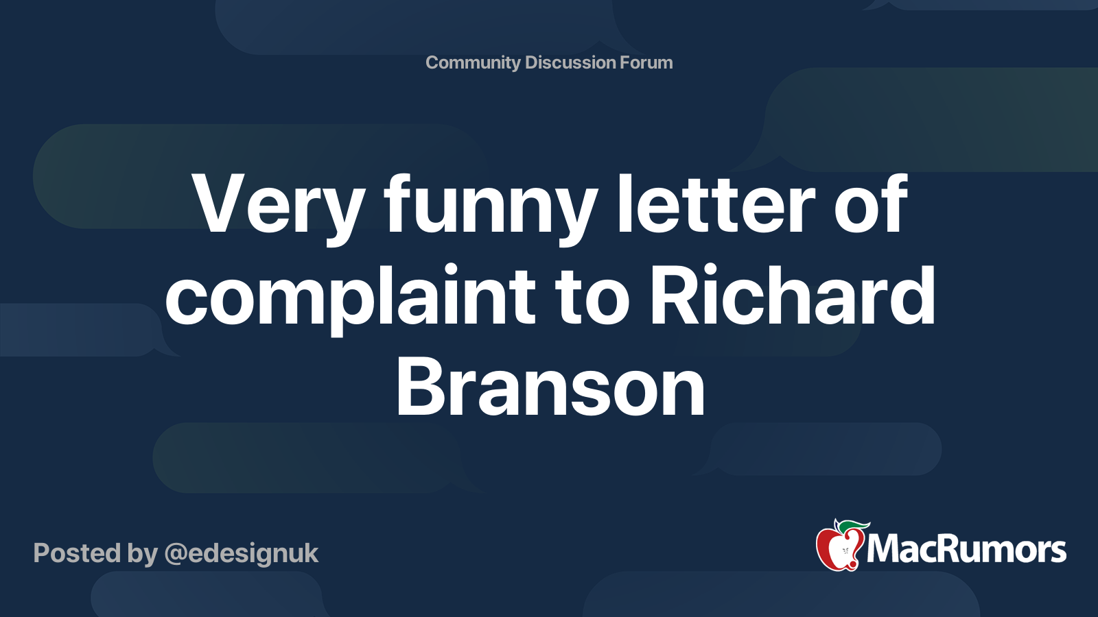 Very funny letter of complaint to Richard Branson | MacRumors Forums