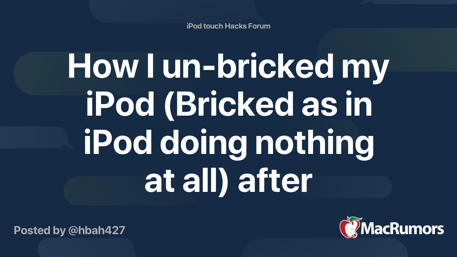 How I un-bricked my iPod (Bricked as in iPod doing nothing at all ...