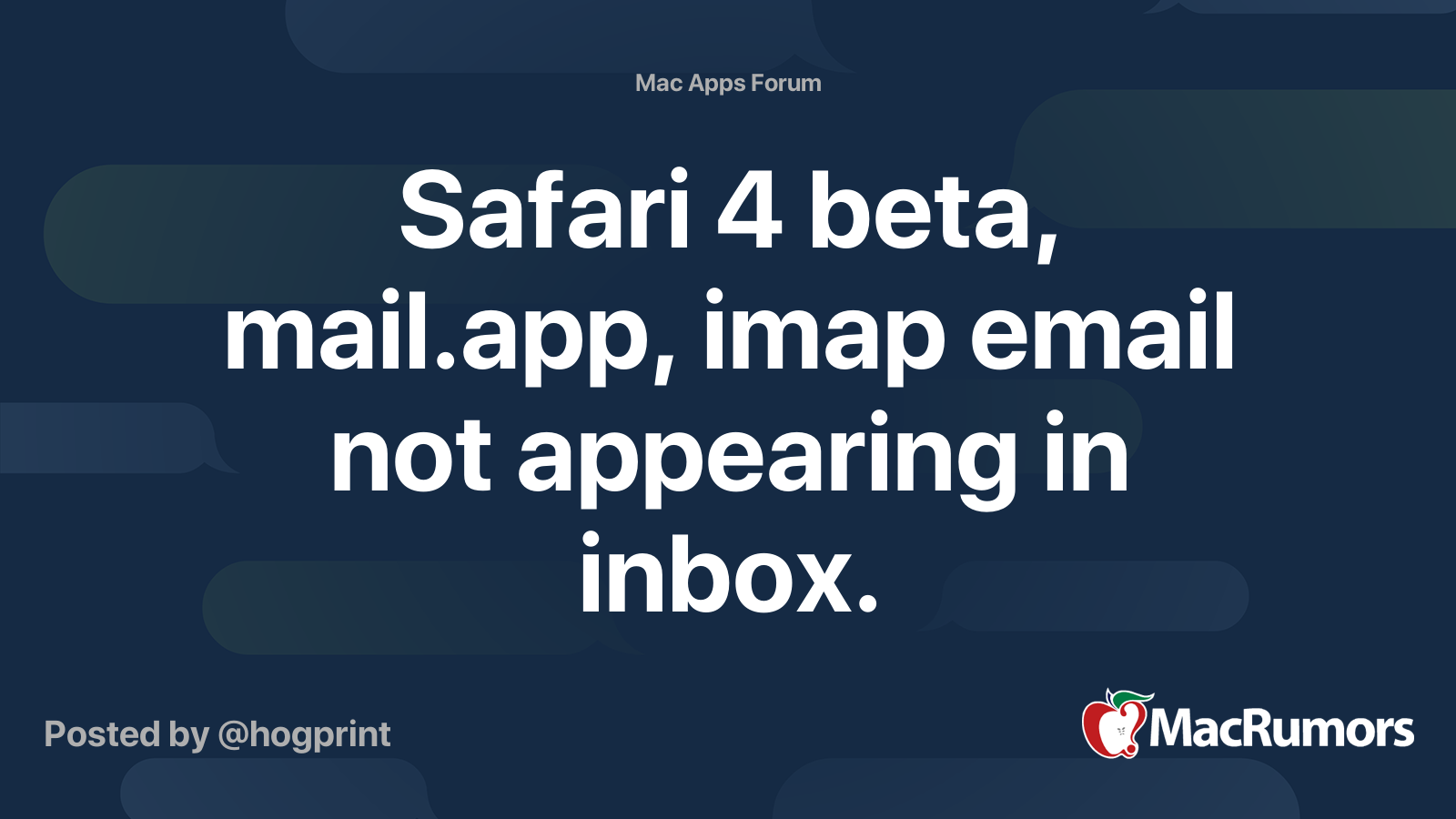 Safari 4 beta, mail.app, imap email not appearing in inbox. | MacRumors Forums