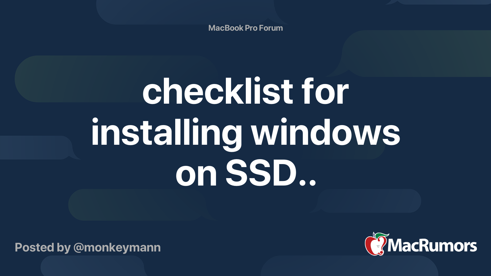 checklist for installing windows on SSD.. | MacRumors Forums