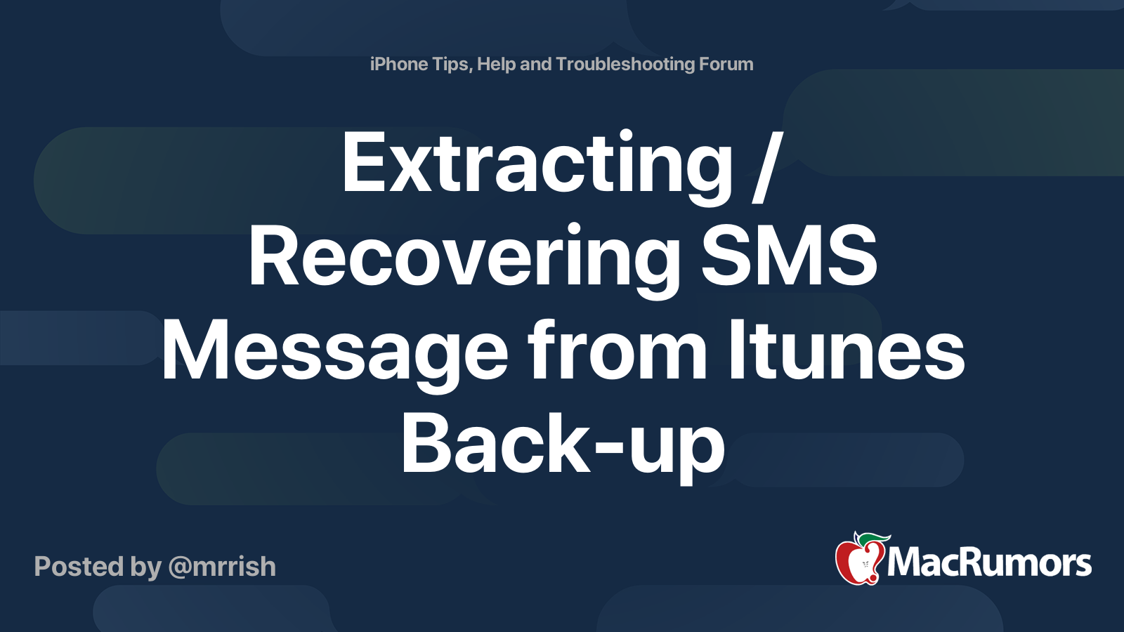 Extracting Recovering Sms Message From Itunes Back Up Macrumors Forums