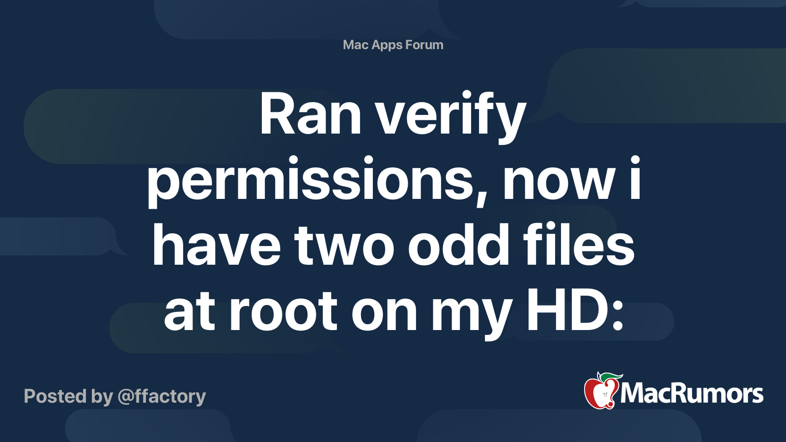 Ran verify permissions, now i have two odd files at root on my HD: ?¡ and ?¡.dat | MacRumors Forums