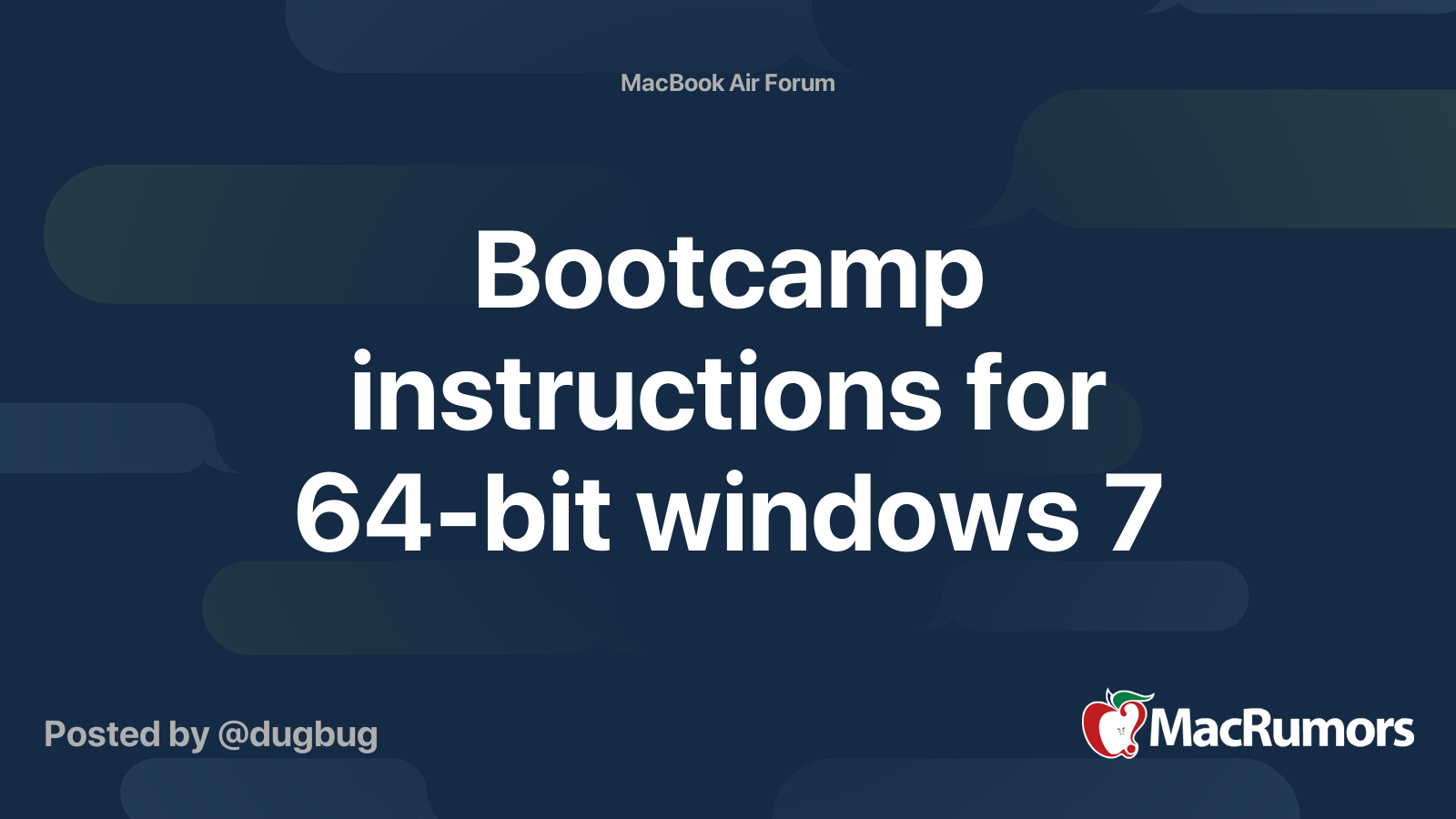 Bootcamp instructions for 64-bit windows 7 | MacRumors Forums