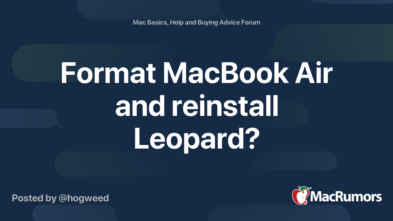 Format MacBook Air and reinstall Leopard? | MacRumors Forums