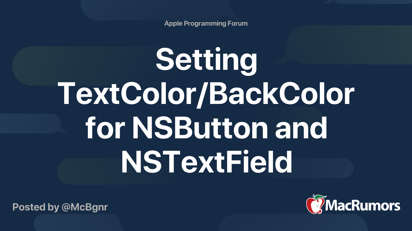 Setting TextColor/BackColor for NSButton and NSTextField | MacRumors Forums