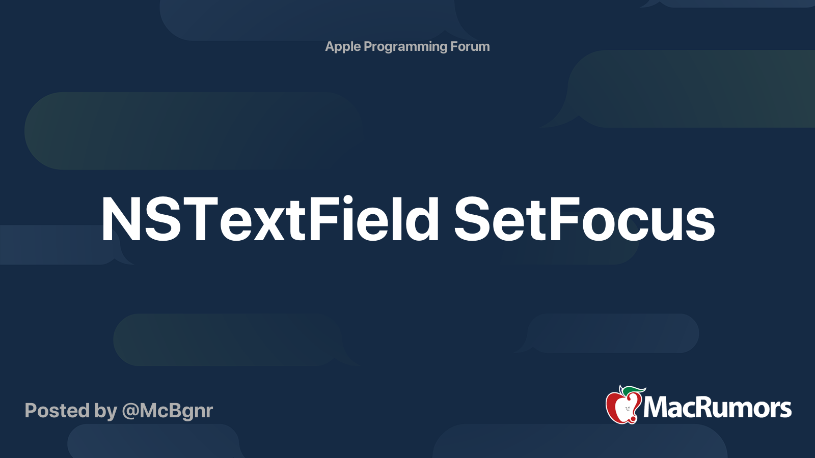NSTextField SetFocus | MacRumors Forums