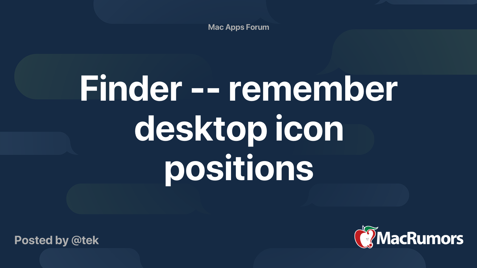 Finder -- remember desktop icon positions | MacRumors Forums