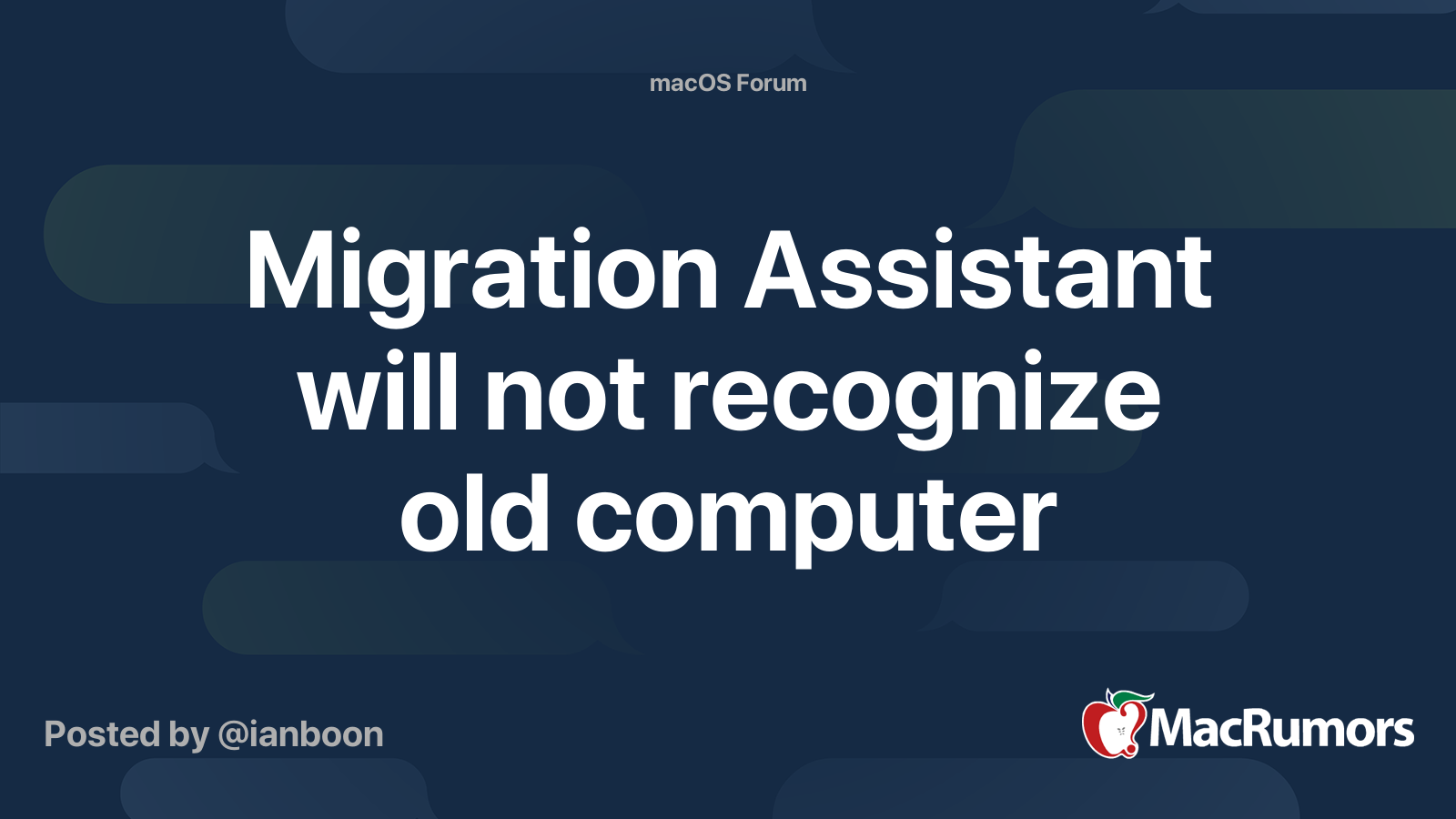 Migration Assistant will not recognize old computer | MacRumors Forums
