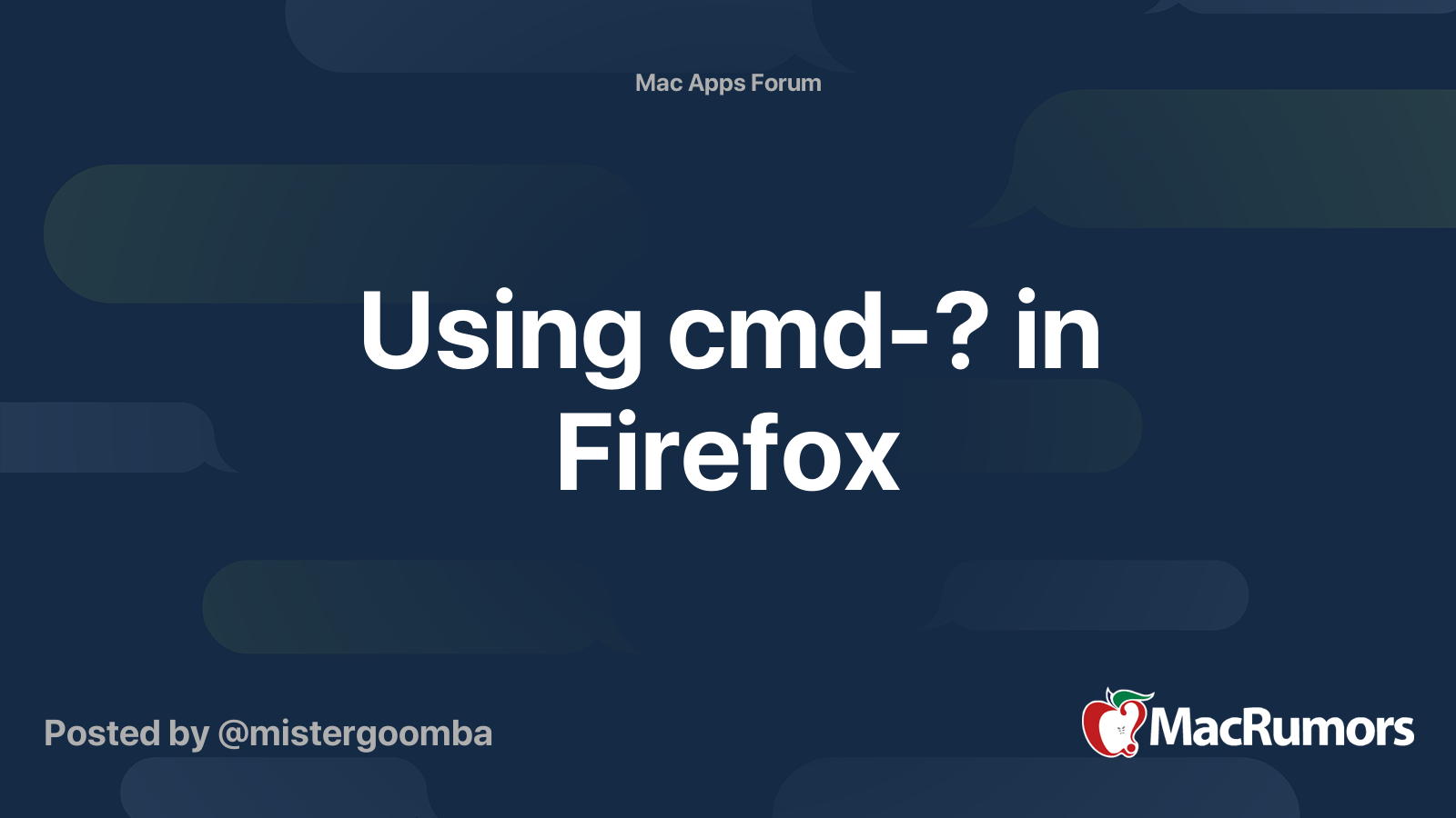 Using cmd-? in Firefox | MacRumors Forums