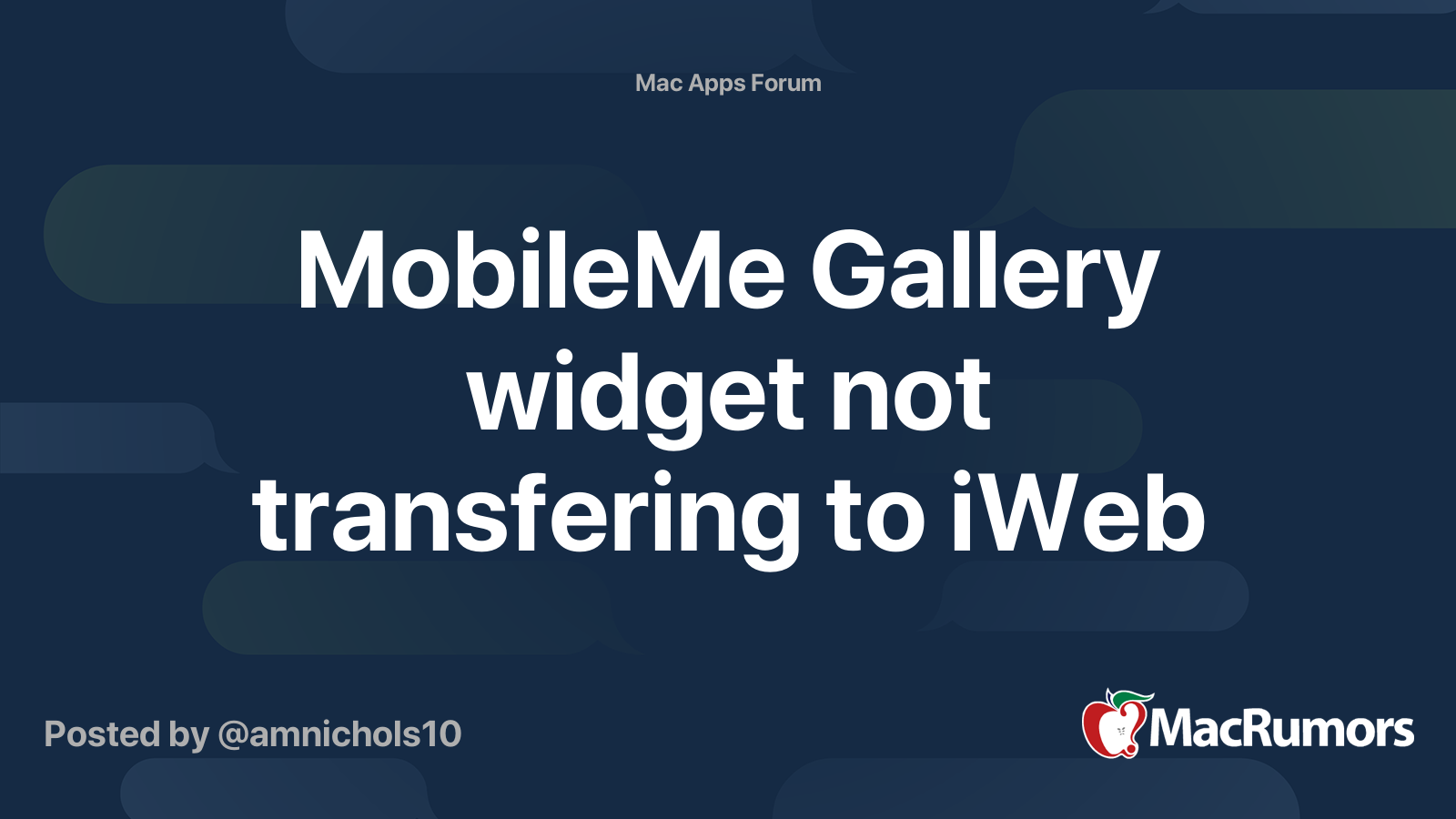 MobileMe Gallery widget not transfering to iWeb | MacRumors Forums