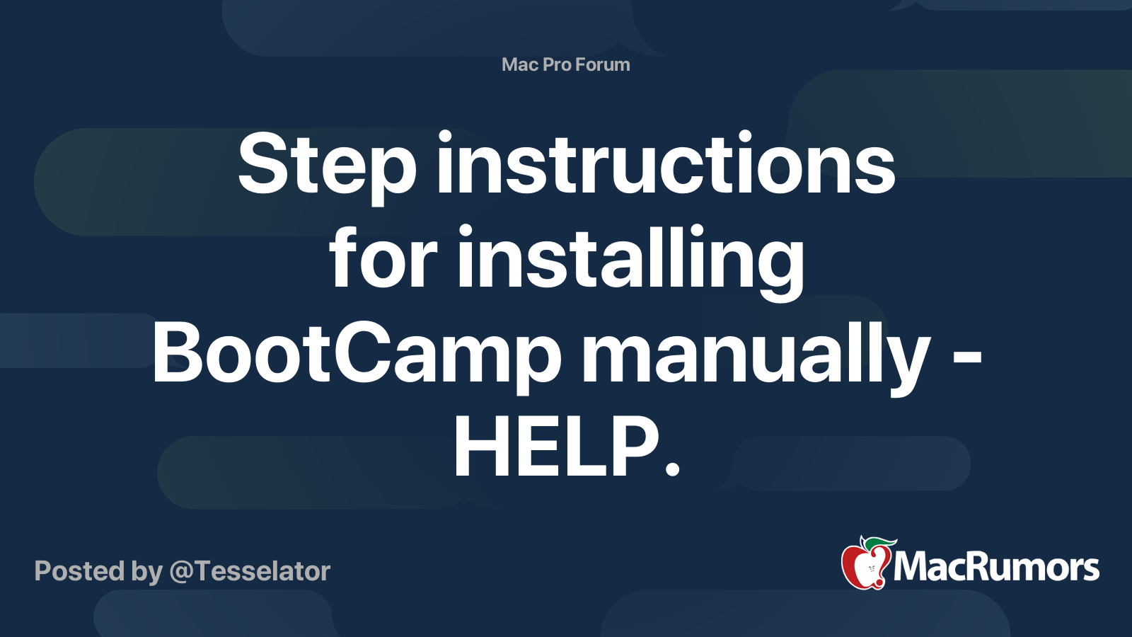 Step instructions for installing BootCamp manually - HELP. | MacRumors Forums