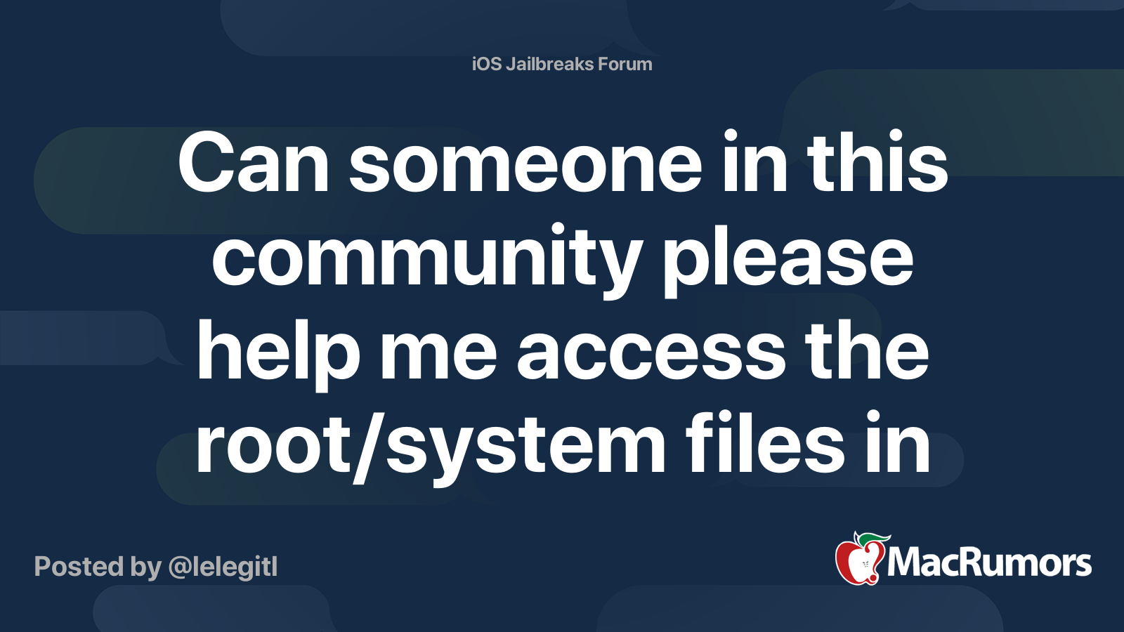 Can someone in this community please help me access the root/system files in my OS 3 | MacRumors ...