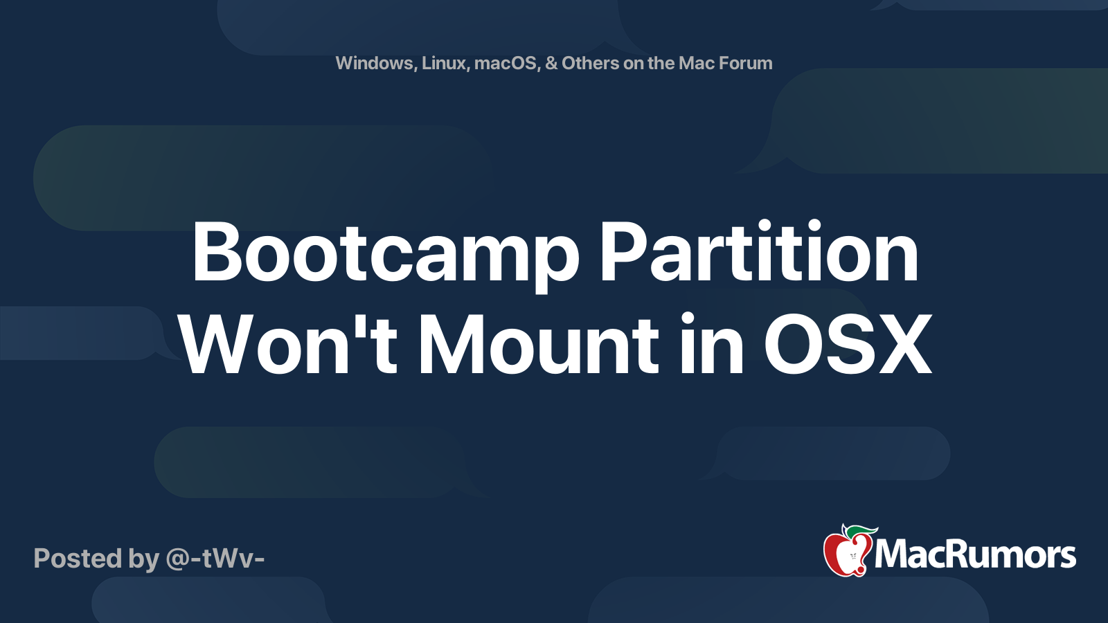 Bootcamp Partition Won't Mount in OSX | MacRumors Forums
