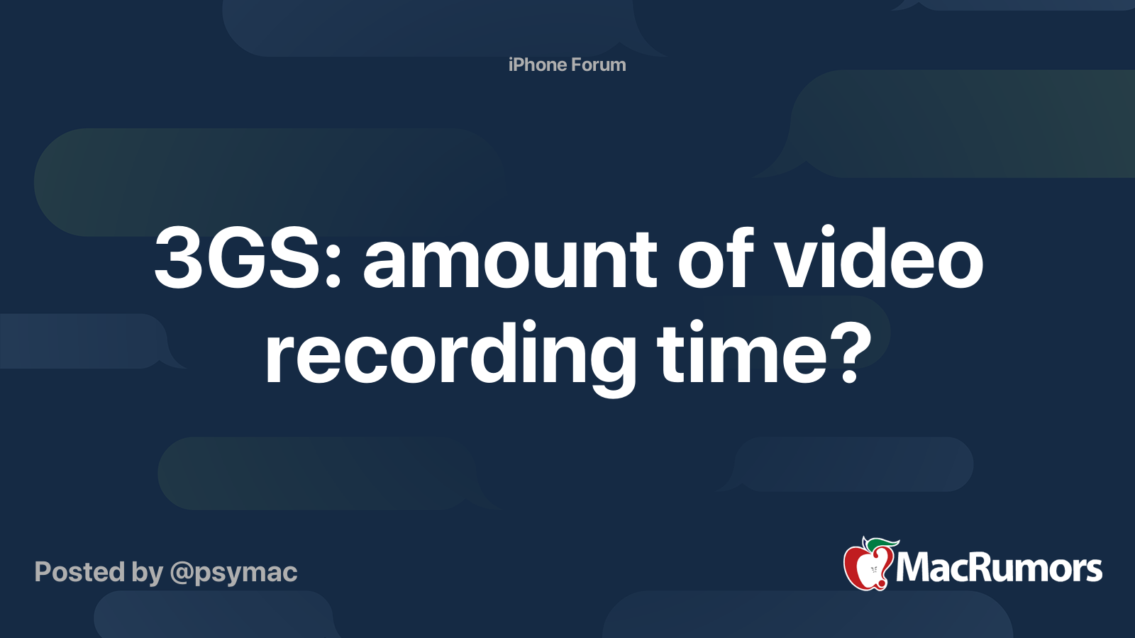 3GS: amount of video recording time? | MacRumors Forums