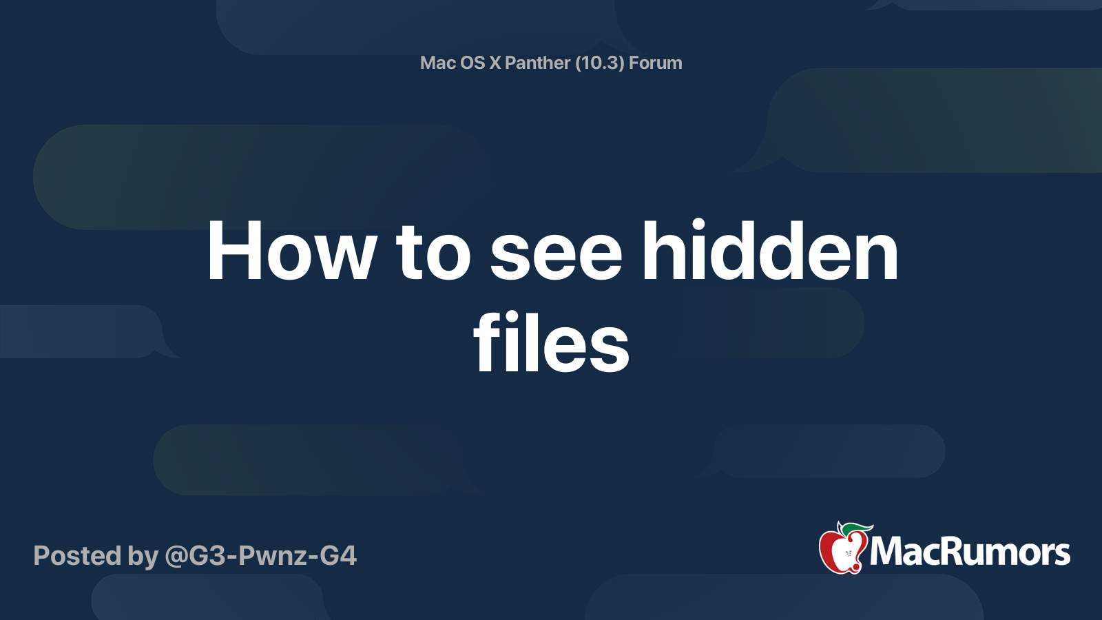 How to see hidden files | MacRumors Forums