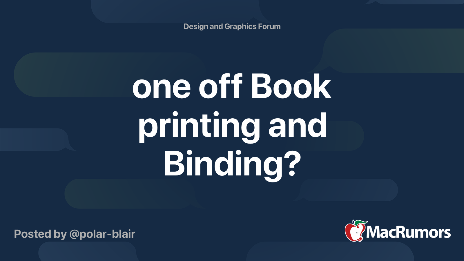 one off Book printing and Binding? | MacRumors Forums