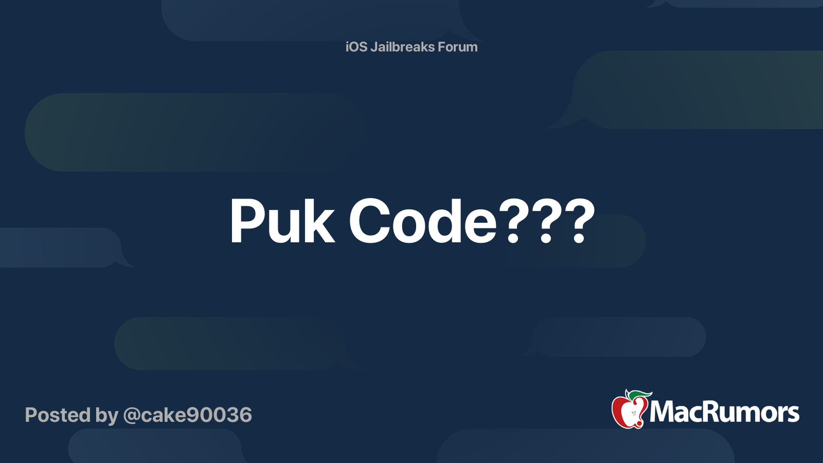 Puk Code??? | MacRumors Forums