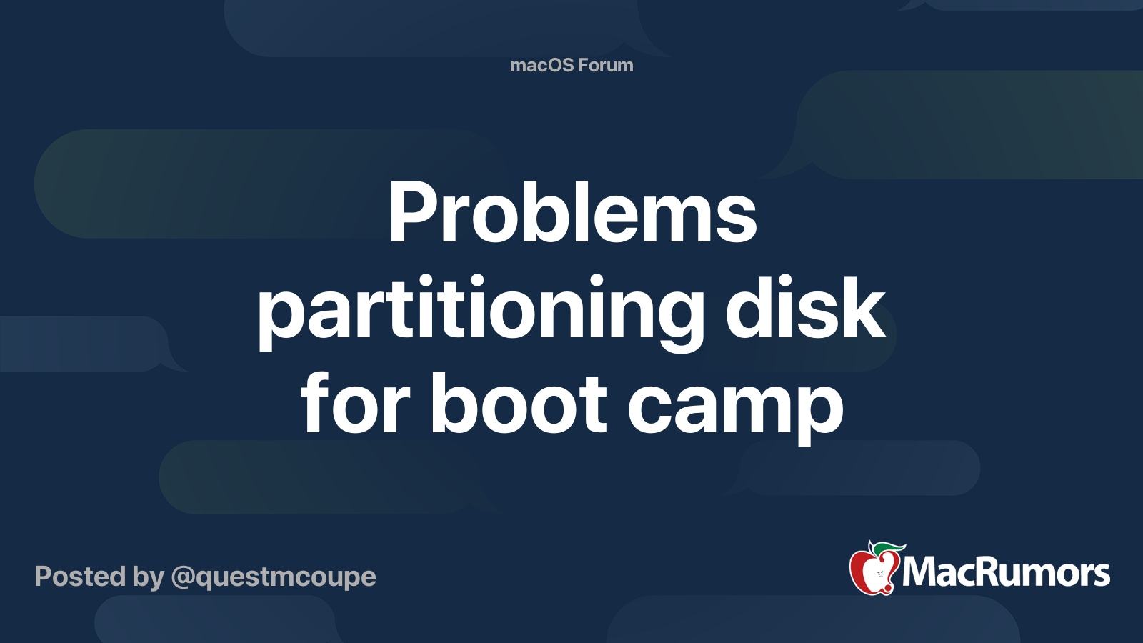 Problems Partitioning Disk For Boot Camp Macrumors Forums