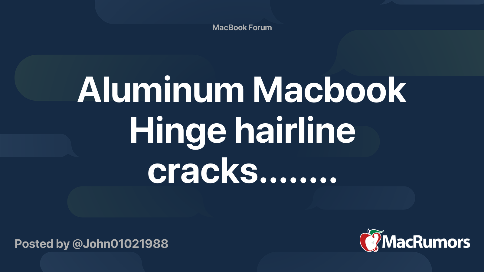 Aluminum Macbook Hinge hairline cracks........ | MacRumors Forums