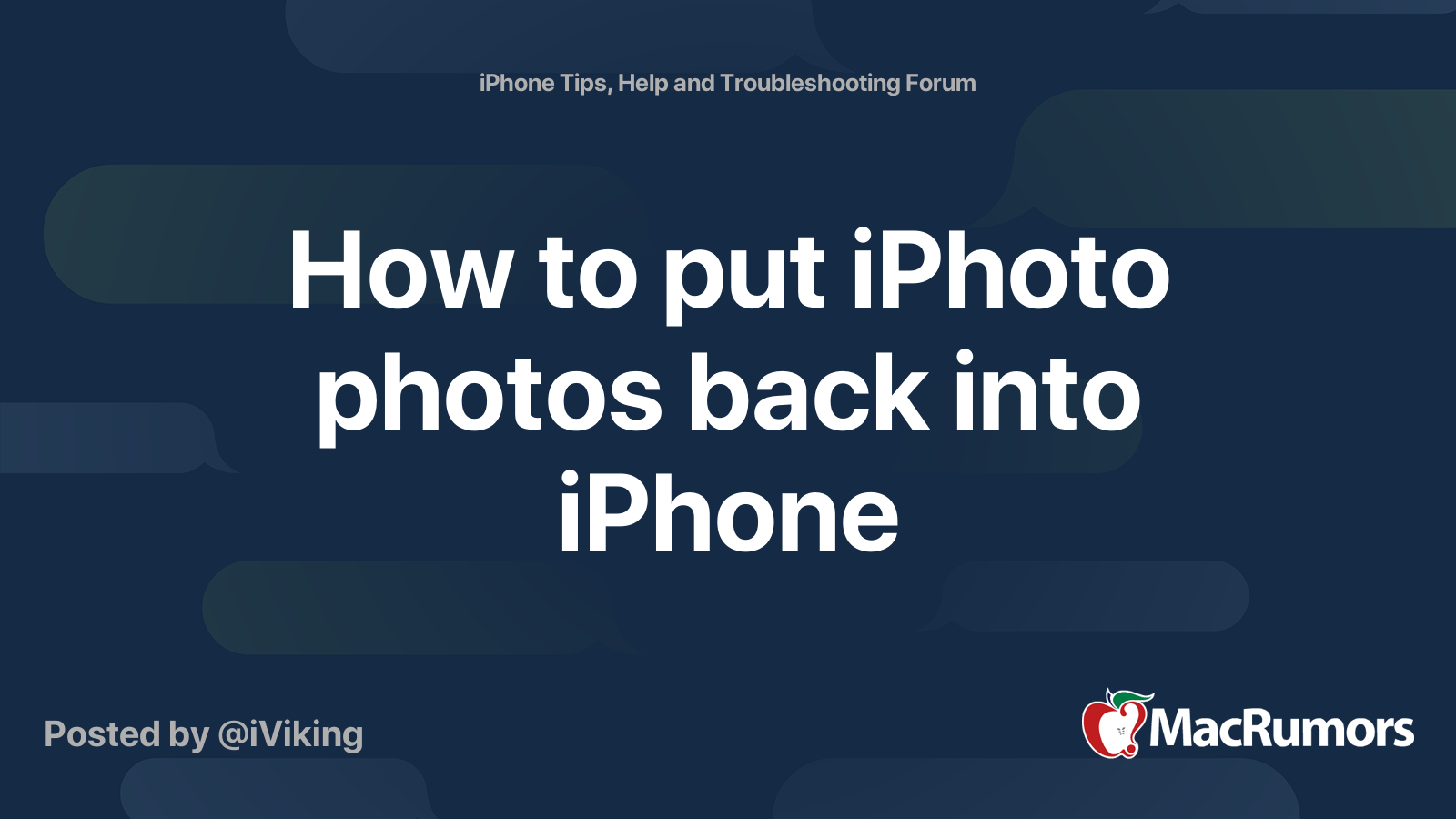 How to put iPhoto photos back into iPhone | MacRumors Forums