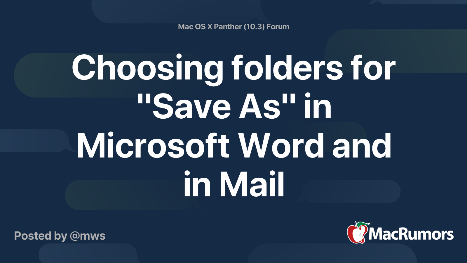 Choosing folders for "Save As" in Microsoft Word and in Mail | MacRumors Forums