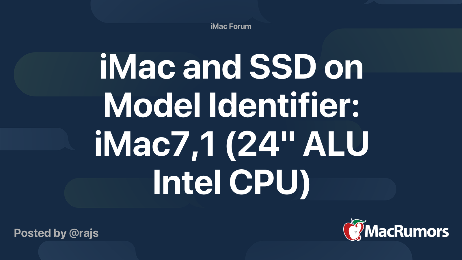 iMac and SSD on Model Identifier: iMac7,1 (24" ALU Intel CPU ...