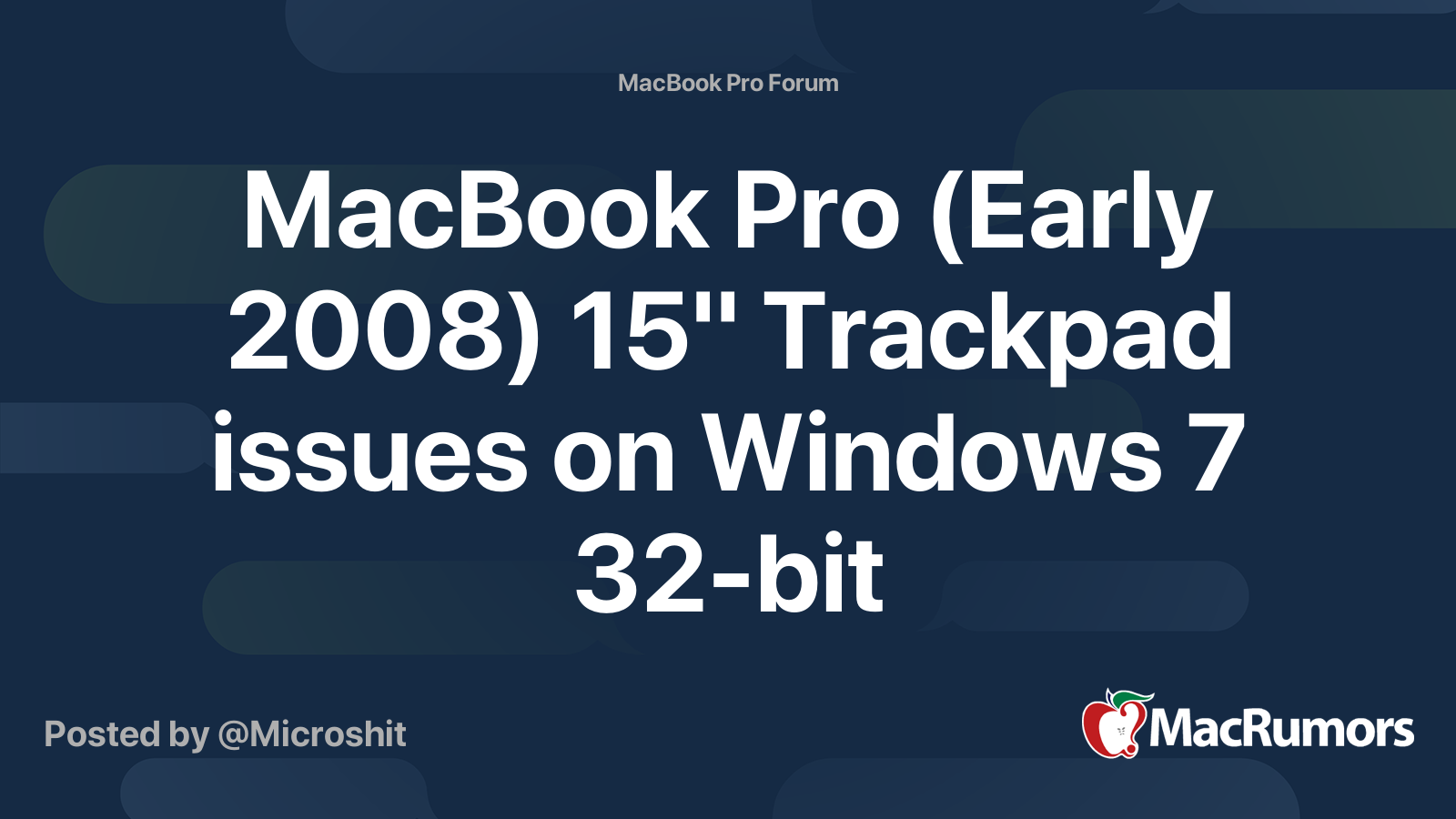 MacBook Pro (Early 2008) 15" Trackpad issues on Windows 7 32-bit | MacRumors Forums