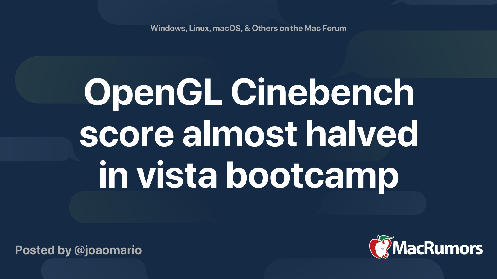 OpenGL Cinebench score almost halved in vista bootcamp | MacRumors Forums