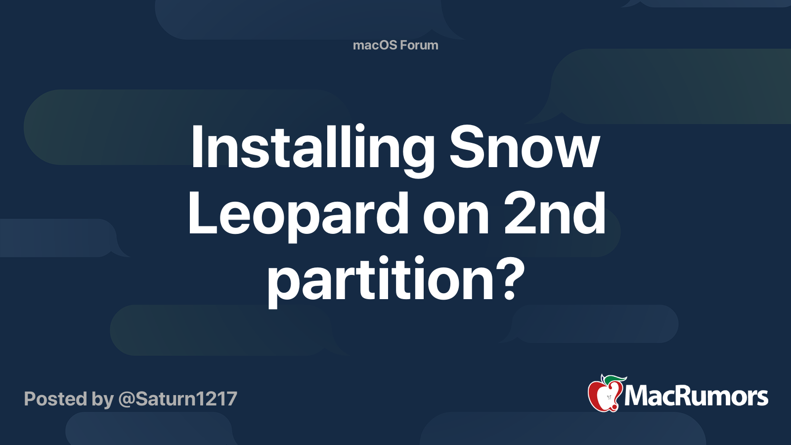 Installing Snow Leopard on 2nd partition? | MacRumors Forums