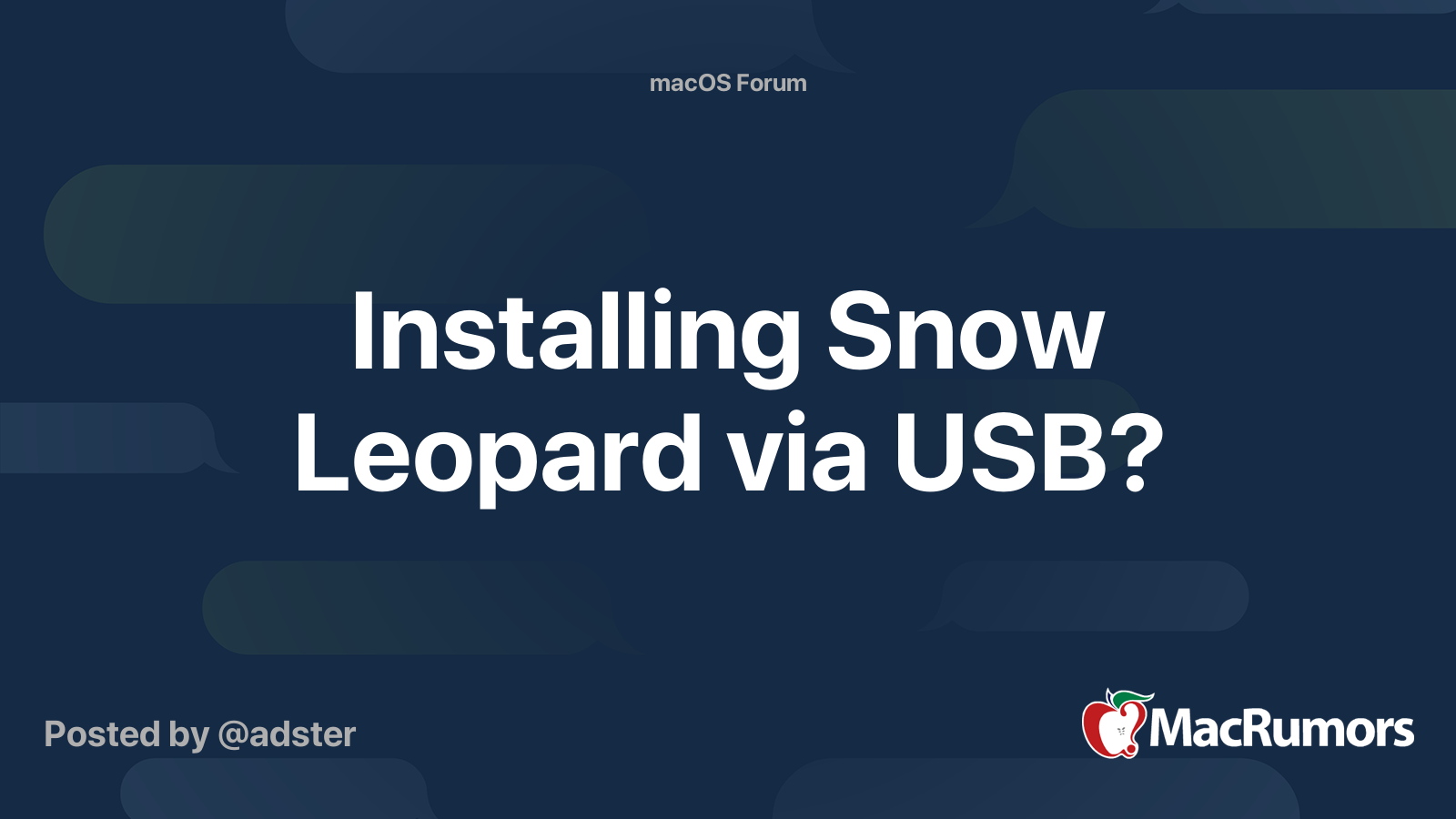 Installing Snow Leopard via USB? | MacRumors Forums
