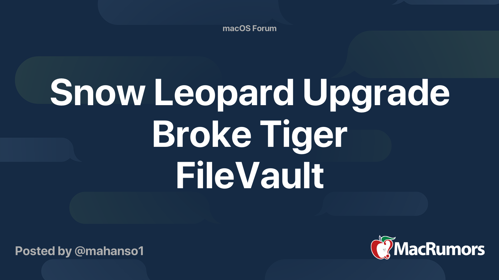 Snow Leopard Upgrade Broke Tiger FileVault | MacRumors Forums