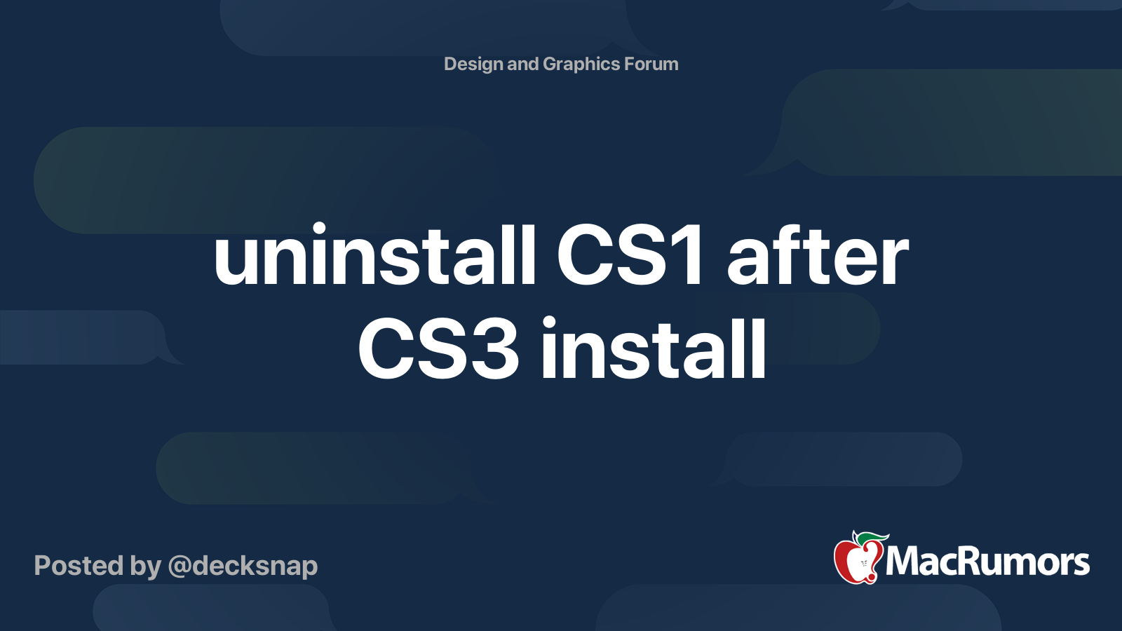 uninstall CS1 after CS3 install | MacRumors Forums