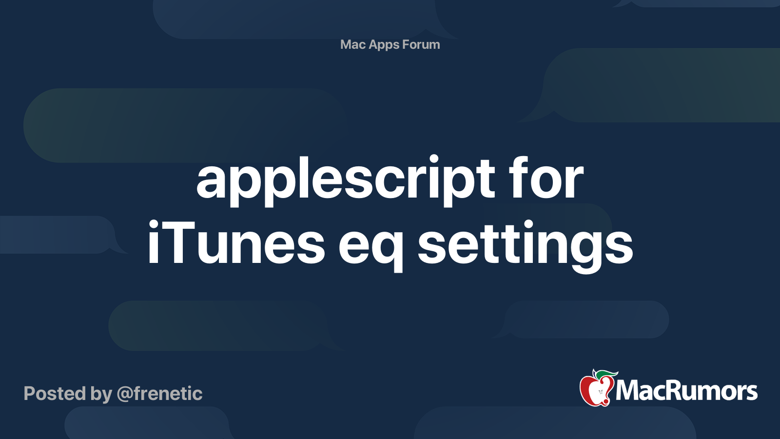 applescript for iTunes eq settings | MacRumors Forums
