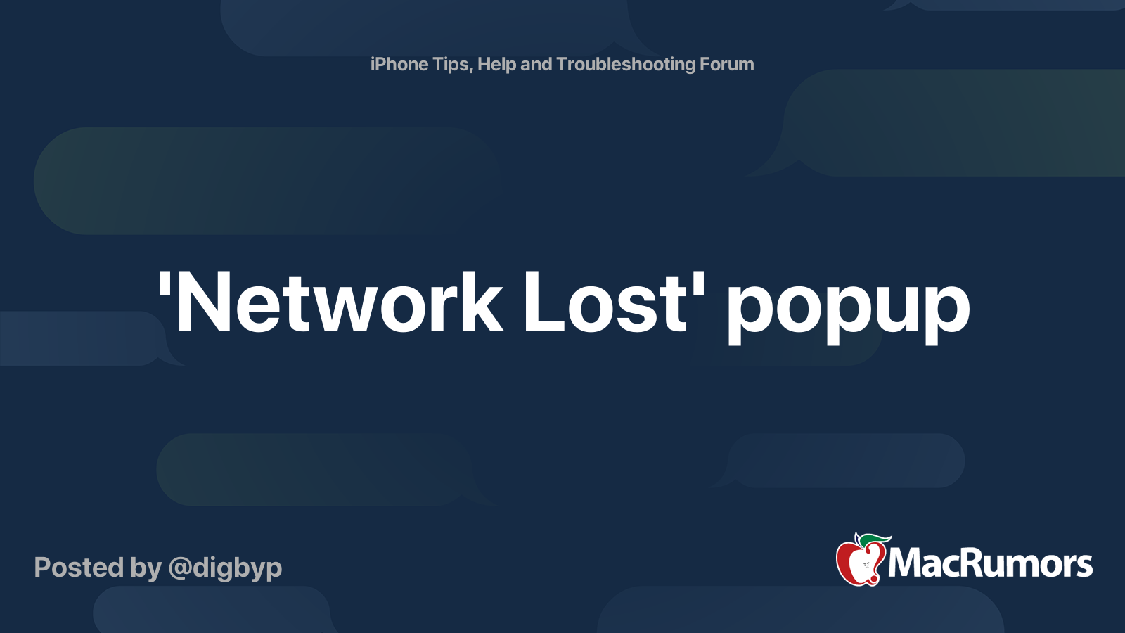 'Network Lost' popup | MacRumors Forums