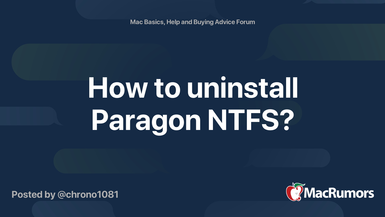 How to uninstall Paragon NTFS? | MacRumors Forums