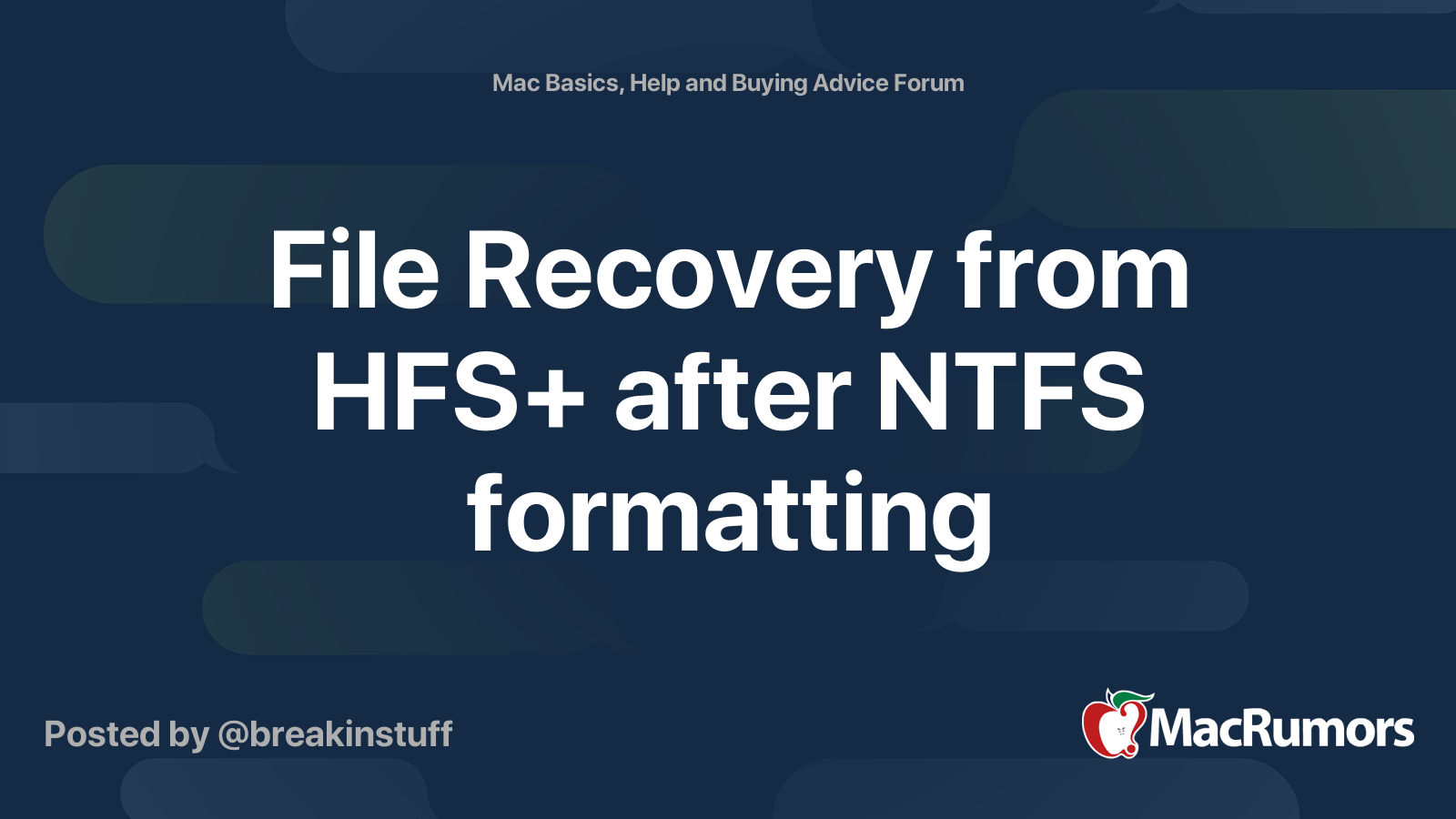 File Recovery From Hfs After Ntfs Formatting Macrumors Forums