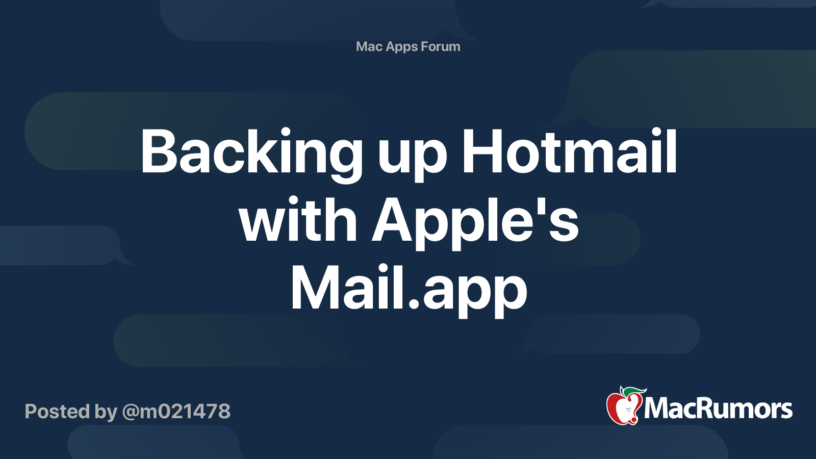 Backing up Hotmail with Apple's Mail.app | MacRumors Forums