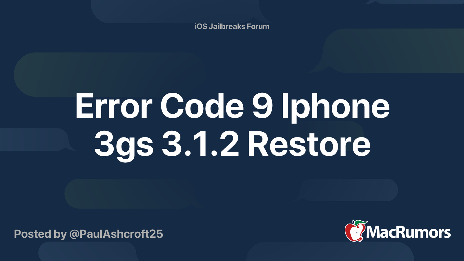 Error Code 9 Iphone 3gs 3.1.2 Restore | MacRumors Forums
