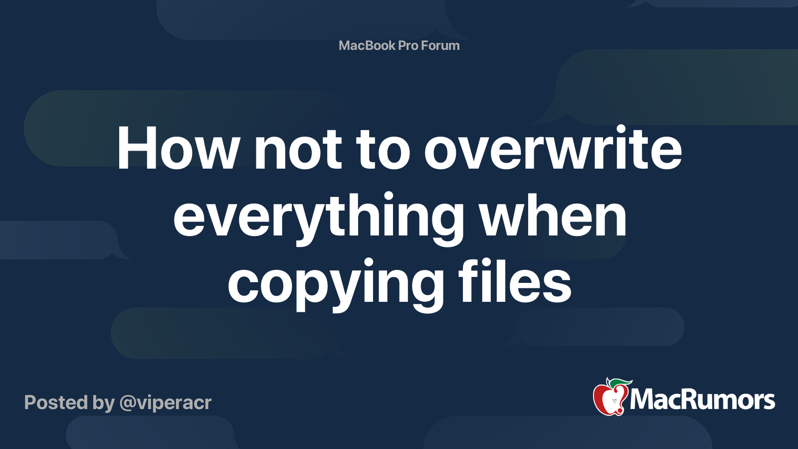 How not to overwrite everything when copying files | MacRumors Forums