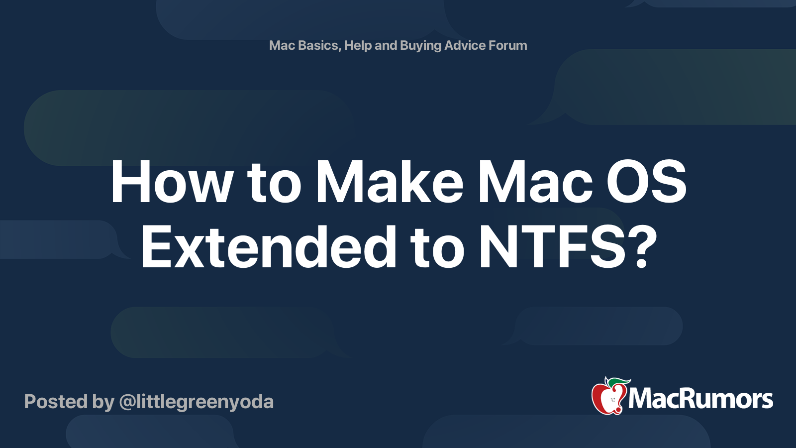 How to Make Mac OS Extended to NTFS? | MacRumors Forums